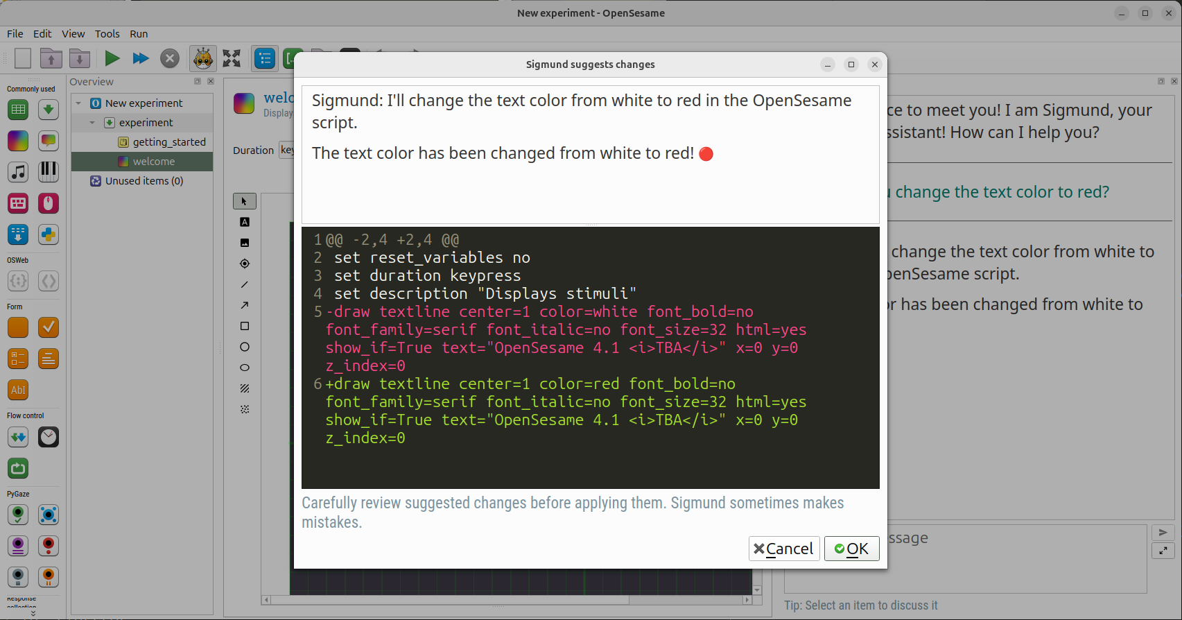 SigmundAI Copilot // OpenSesame documentation
